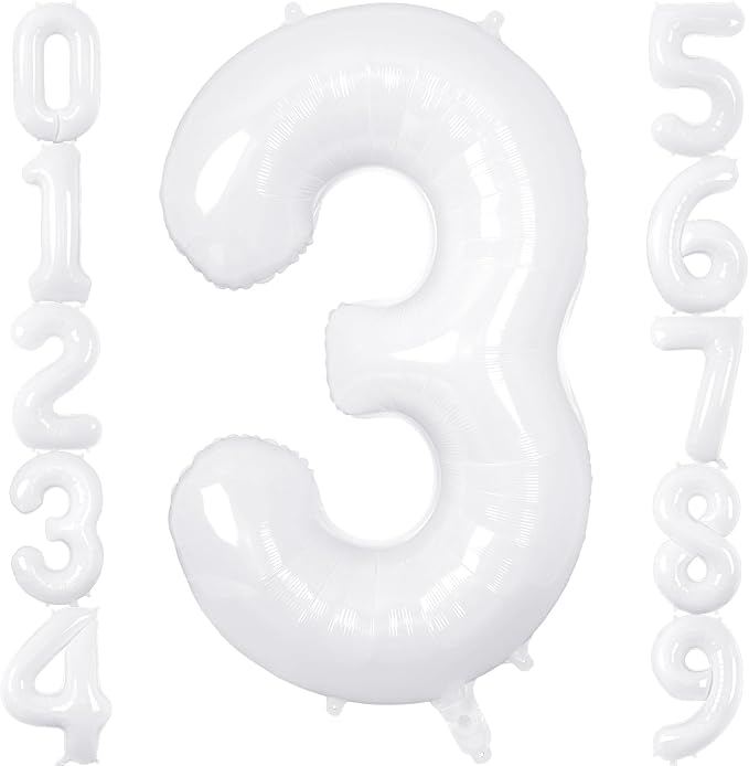 Amazon.com: White Number 3 Balloon 40 Inch, Big Large Foil Helium ...