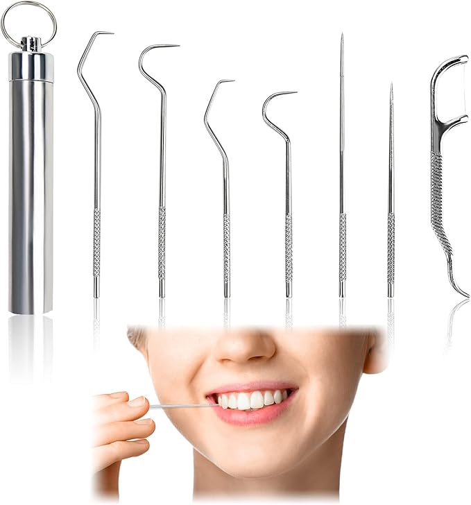 Stainless Steel Toothpicks, 7pcs Metal Toothpick Sets Portable Cleaning ...