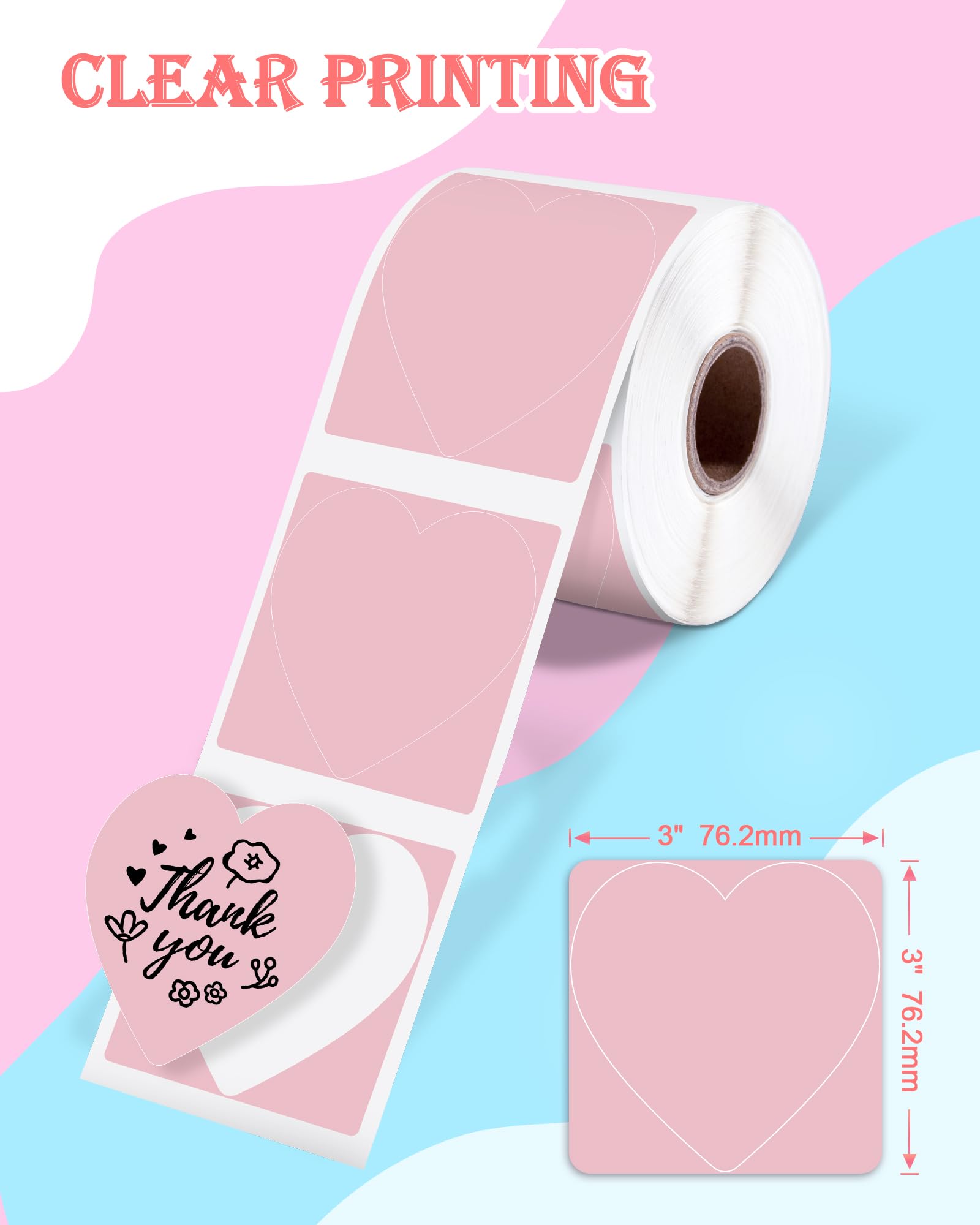 Snapklik.com : 3x3 Pink Heart Thermal Labels, For Thermal Label Printer ...