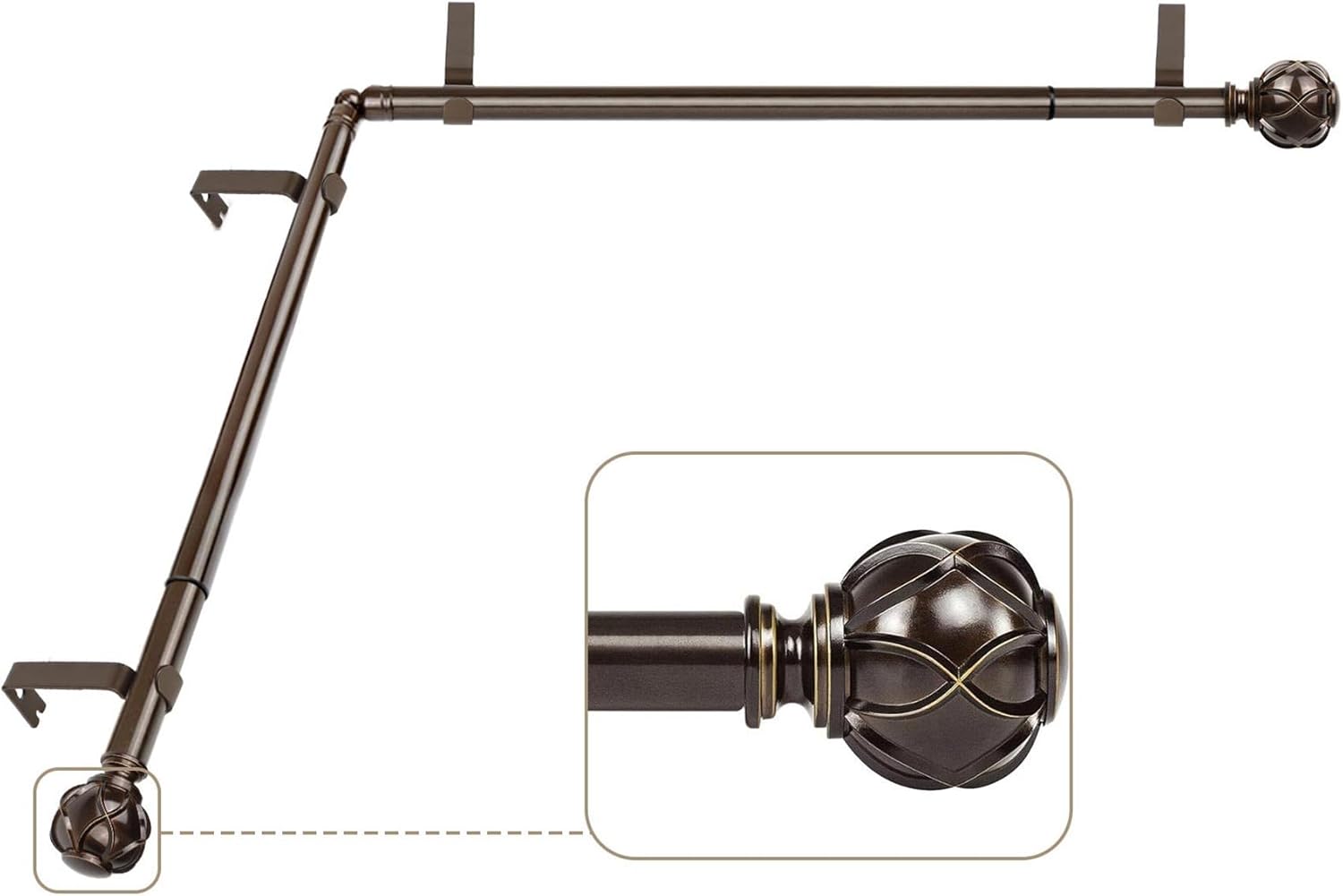 Amazon.com: KAMANINA Bronze Corner Curtain Rods for Windows 48 to 84 ...