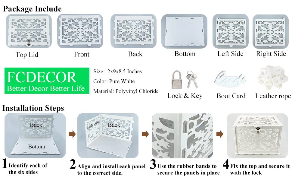 FCDECOR White Wedding Card Box with Lock, Gift Wedding Card Boxes for ...