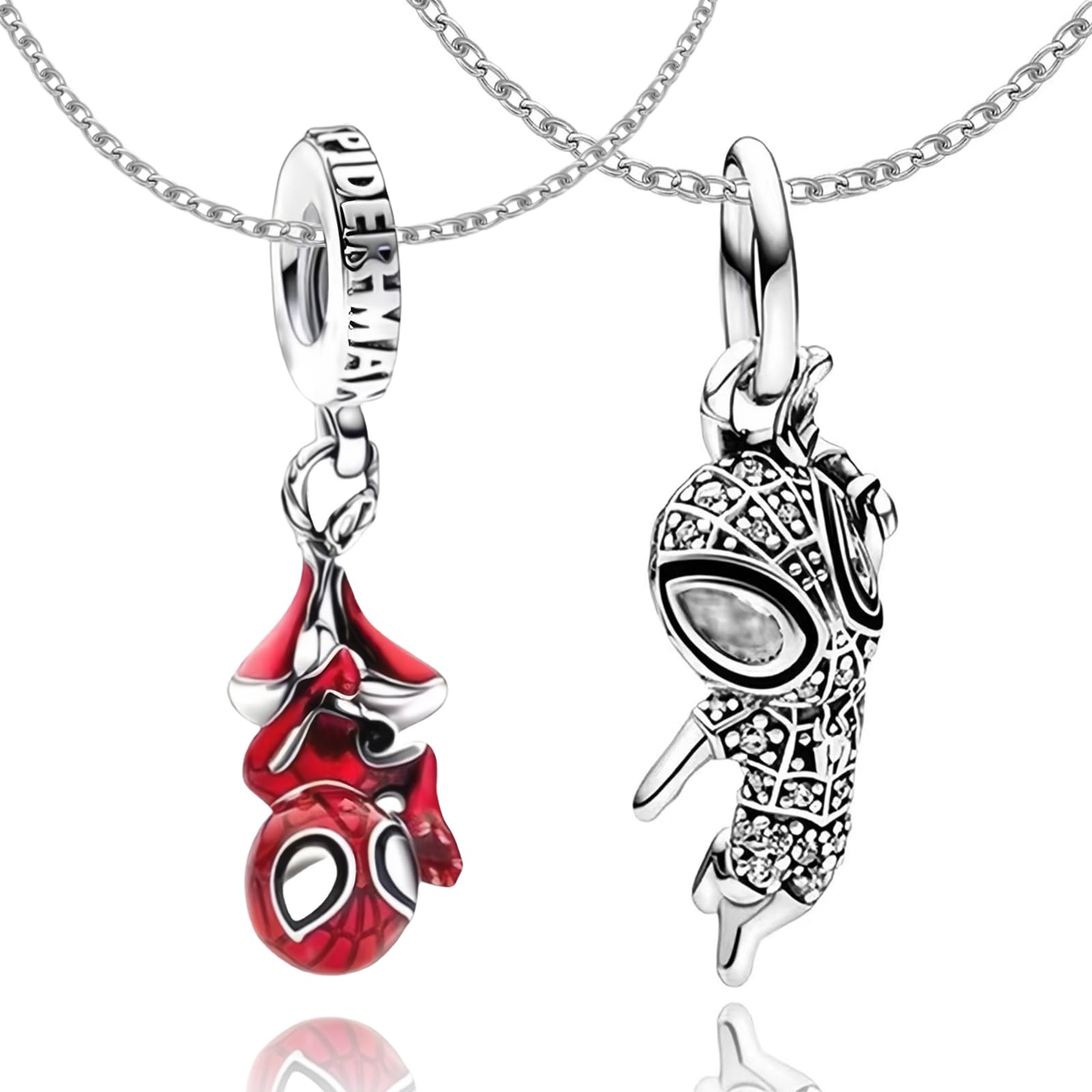 SpiderMan Pendant Necklace Set for Men and Women - Red and Silver ...
