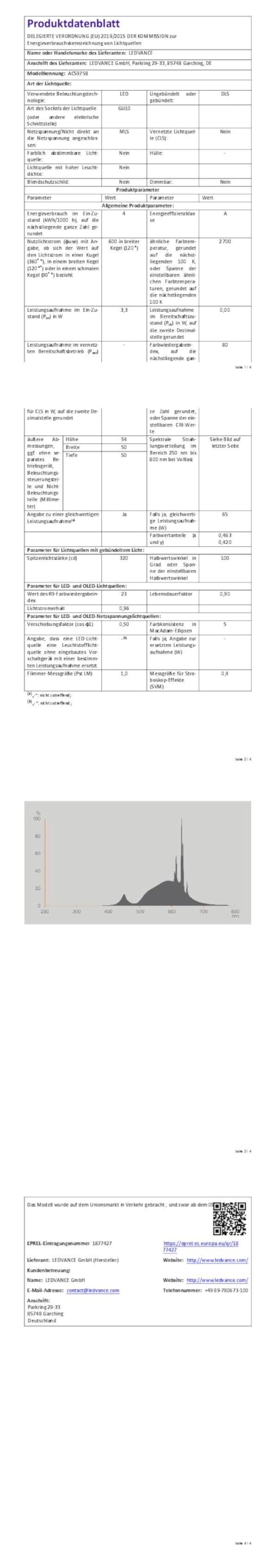 Osram Energy Class LED-Reflektor-Lampe PAR16 mit 2 W, 360 lm, warmweiß ...