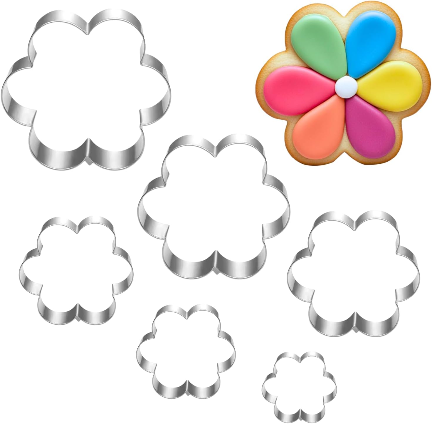 Amazon.com: Auktosmn Six-petal Flower Cookie Cutter Set-6 Piece-4" 3.5 ...