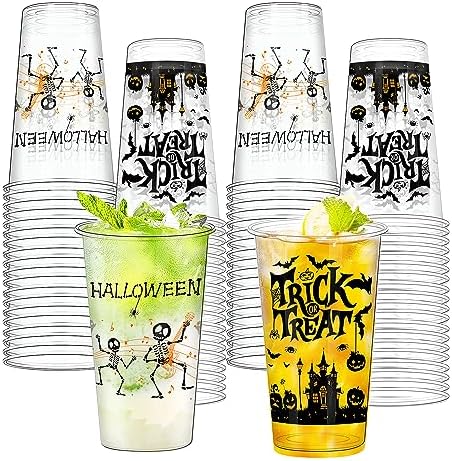 Amazon.com: Bokon 100 Sets 12 oz Halloween Cups Witch Theme Clear Plastic Cups Disposable Cups ...