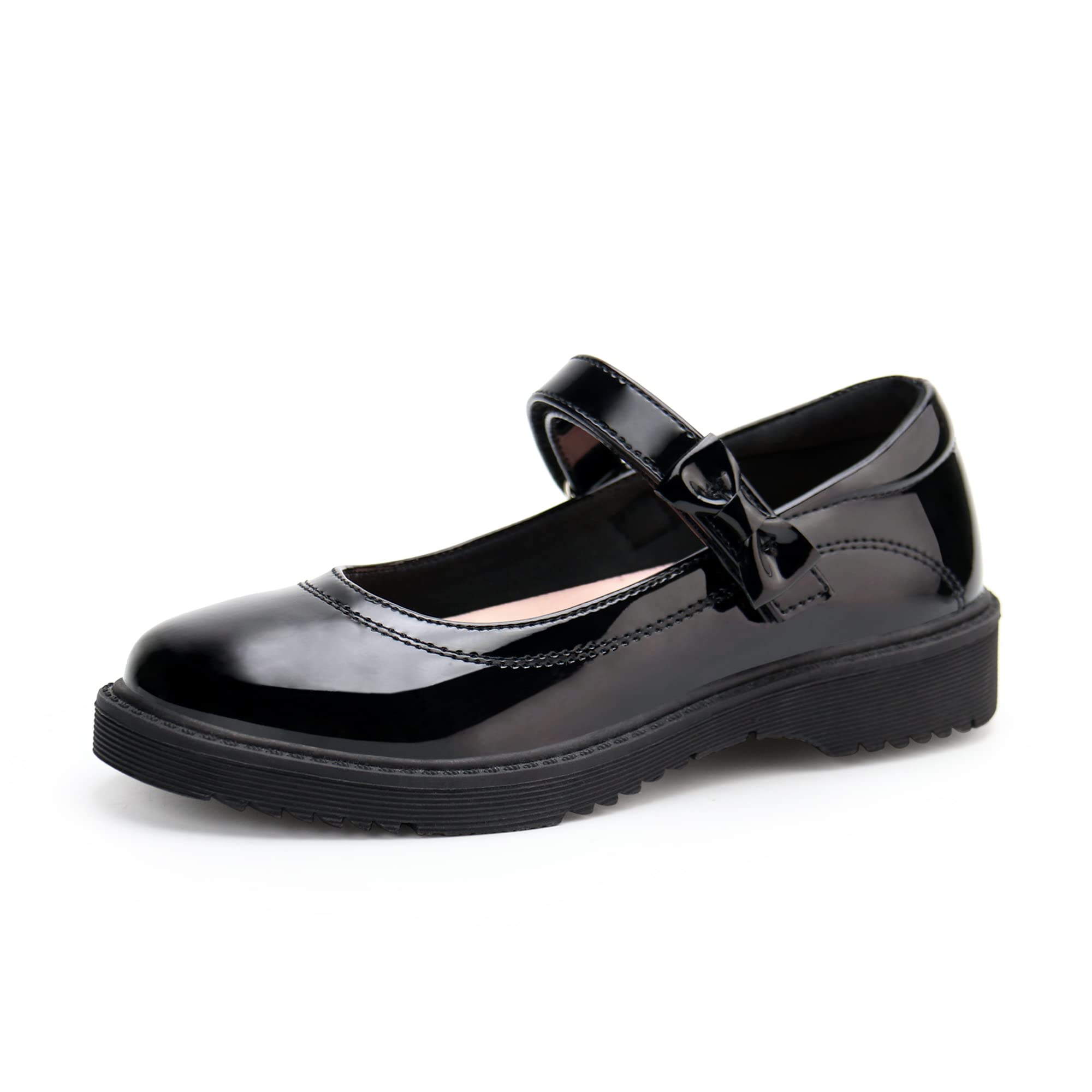 Snapklik.com : JABASIC Girls Black School Shoes Bow Oxford Mary Jane Flats