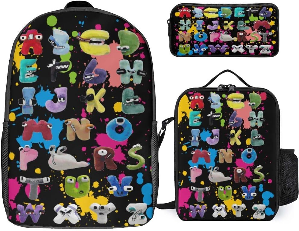 Amazon.com: MIPOPS Cartoon Letters Backpacks With Lunch Bag Pencil Bag ...
