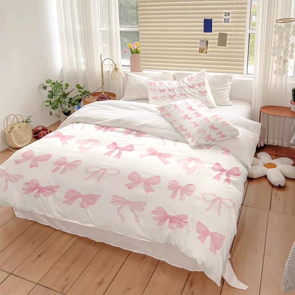 Amazon.com: Reateforin Pink Duvet Cover Queen Size Trendy Pink Bow ...