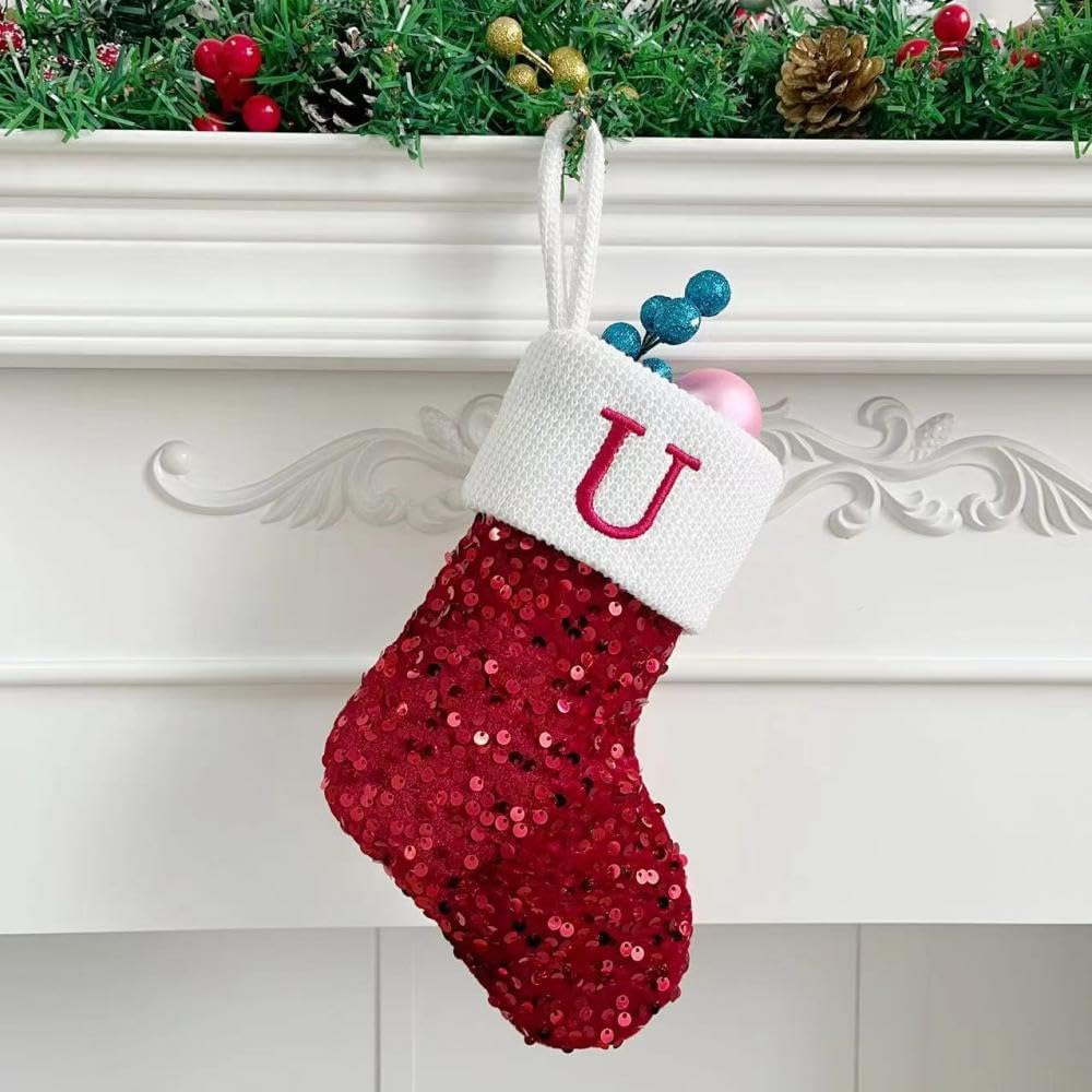 Amazon.com: Silvertree Christmas Stocking with 26 Letter Sequins ...