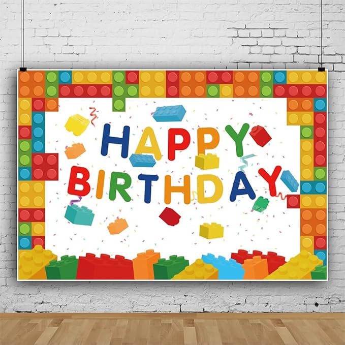 Amazon.com : 5x3Ft Birthday Backdrop Colored Building Block Wall ...