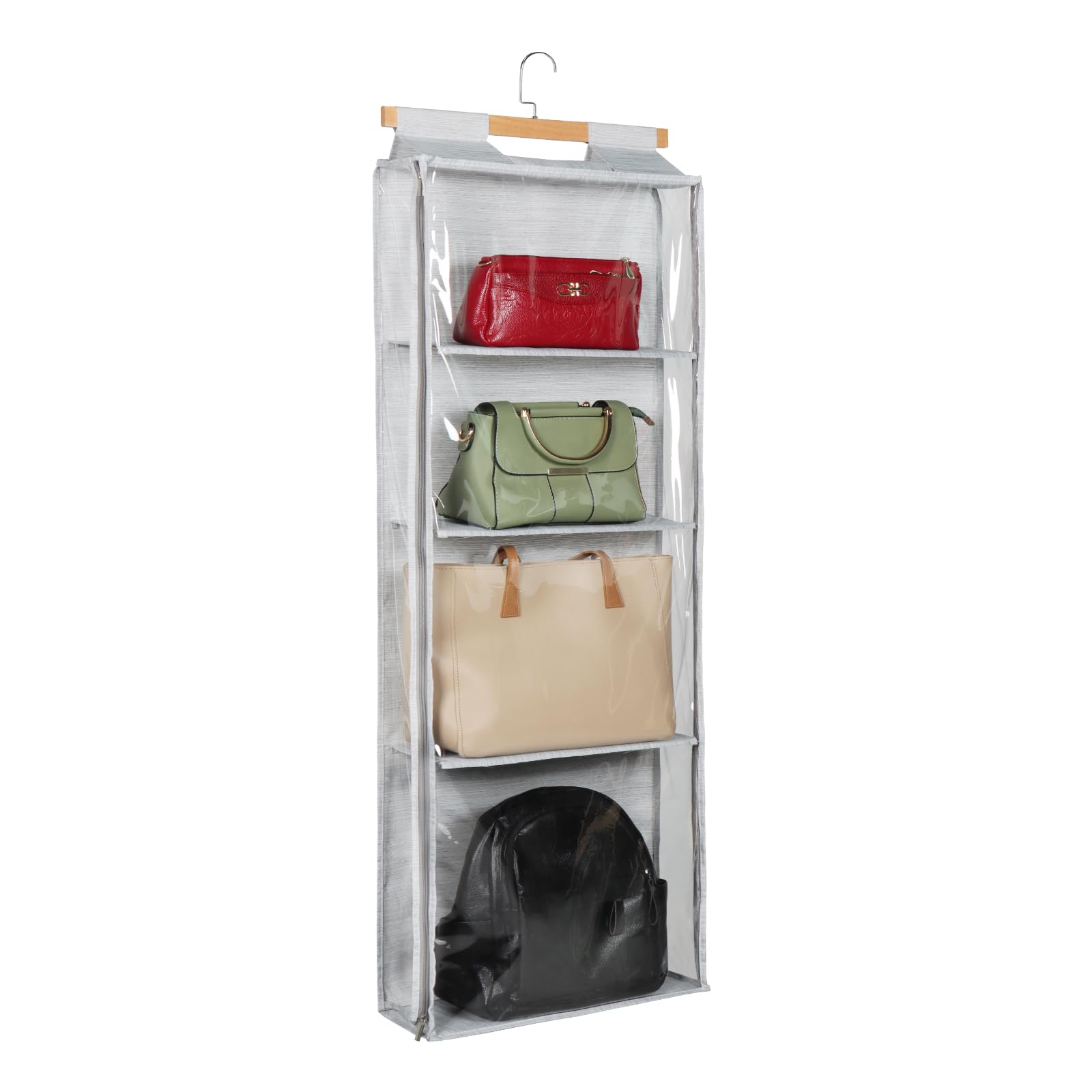 Syeeiex Dustproof Hanging Handbag Organiser With Zip, 4 Clear Pockets ...