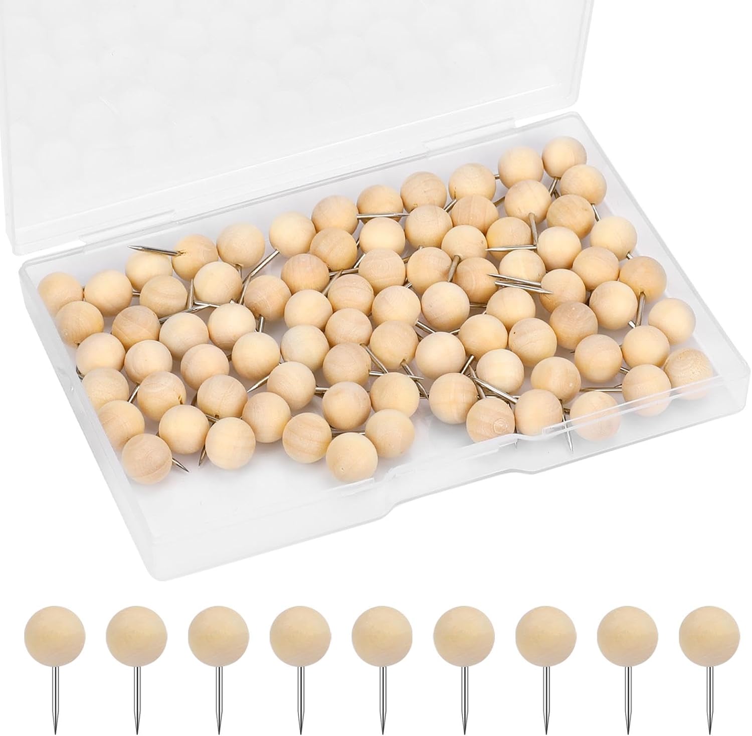 Amazon.com: 80Pcs Round Push Pins Wooden Thumb Tacks for Cork Board ...