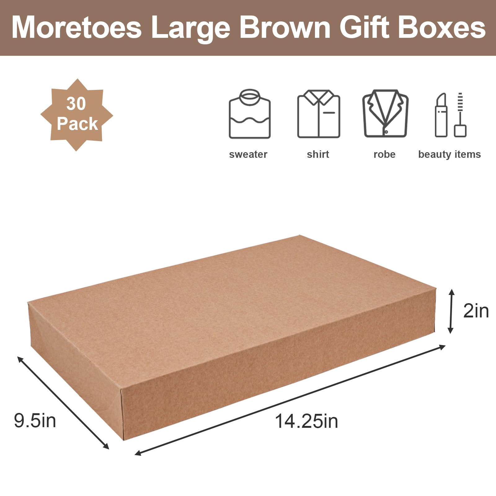 Moretoes 30 Pack 14.25 x 9.5 x 2 Brown Gift Boxes with Lids (Shirt Robe ...