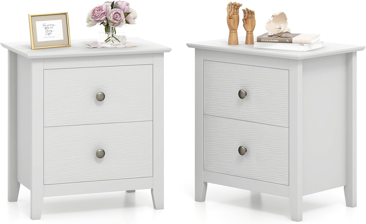 Amazon.com: Giantex White Nightstands Set of 2, Modern 2 Drawers Night ...