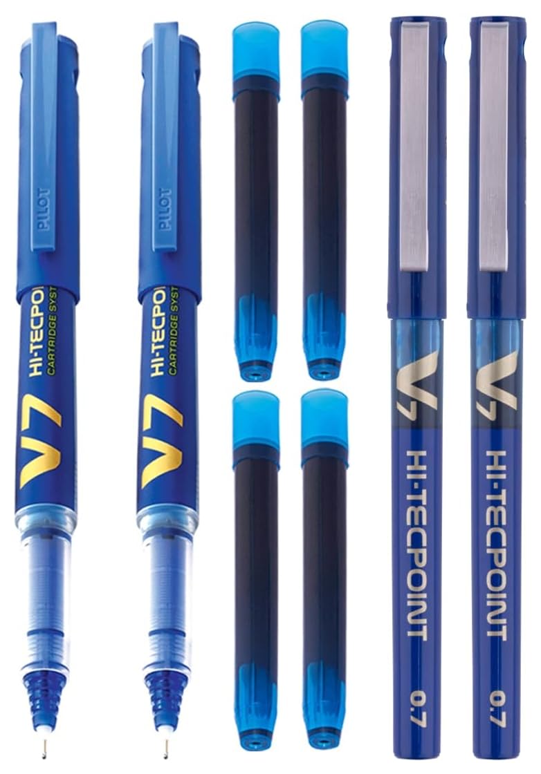 Pilot V7 Hi-tecpoint Roller ball pen with Cartridge System - 2 Blue ...
