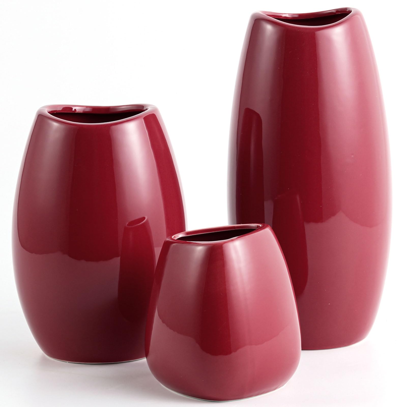 Amazon.com: Ceramic Vase Set of 3 Red Flower Vase for Home Decor ...