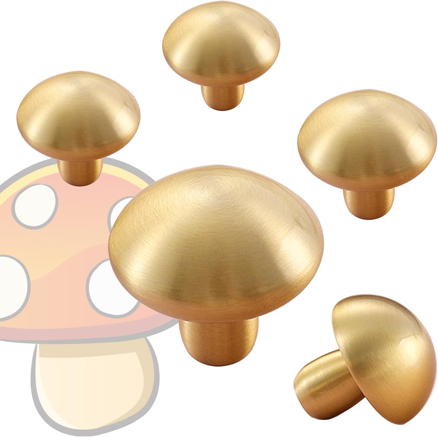 Flybath 5 Pack Mushroom Cabinet Knobs Solid Brass Kitchen Drawer Gold ...