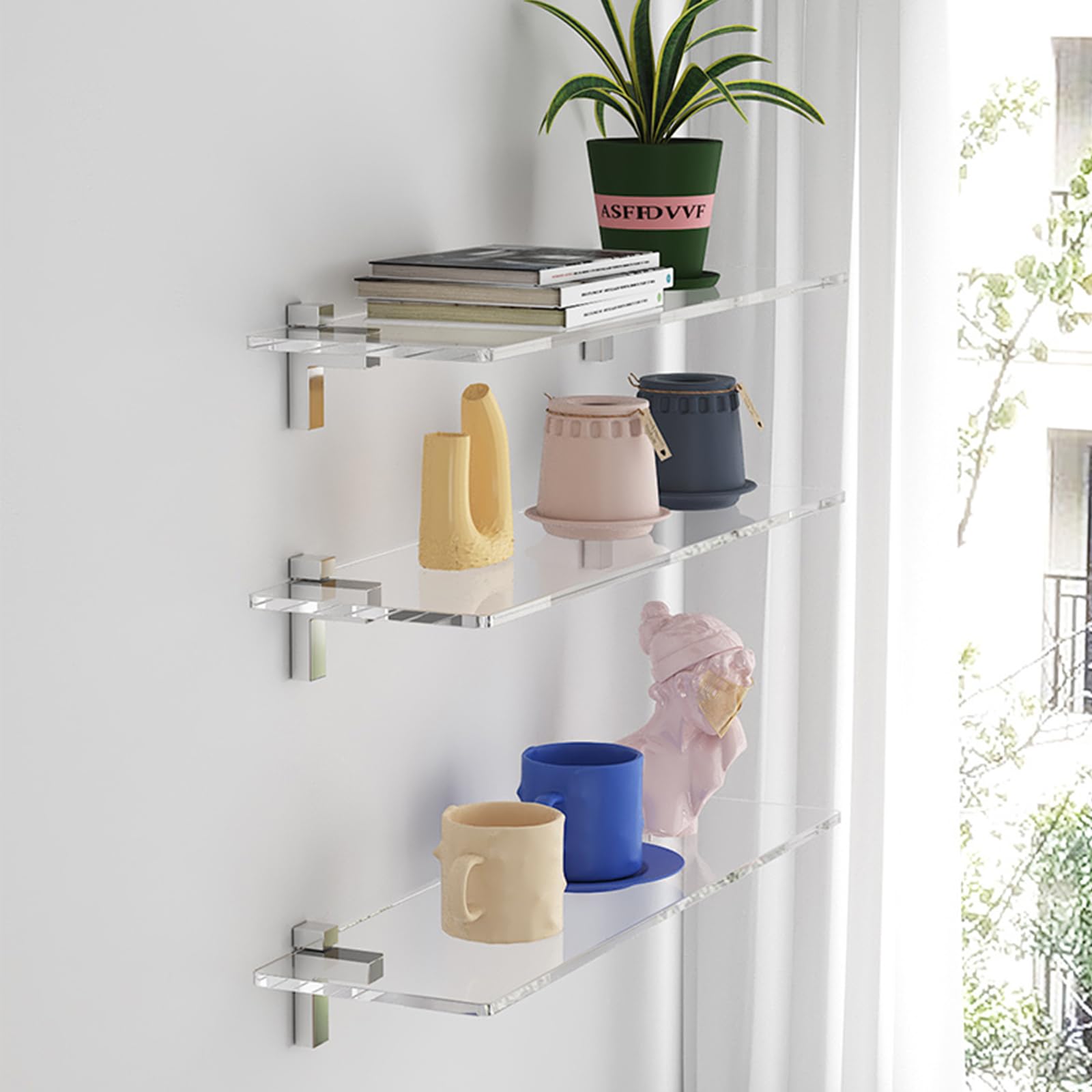 MEISHIDA Clear Acrylic Shelf, Set of 2 Invisible Wall Shelves Wall ...