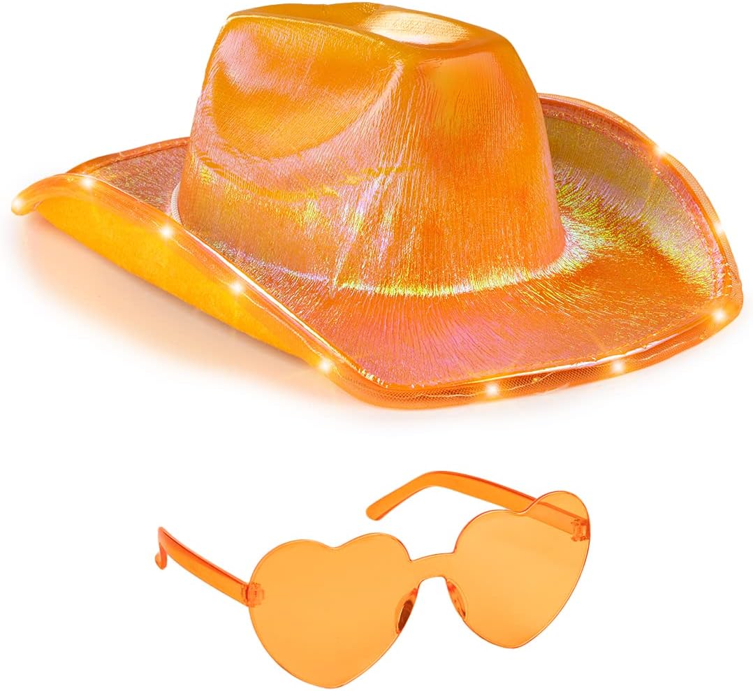 Amazon.com: Funcredible Orange Light Up Cowboy Hat and Glasses - Led ...