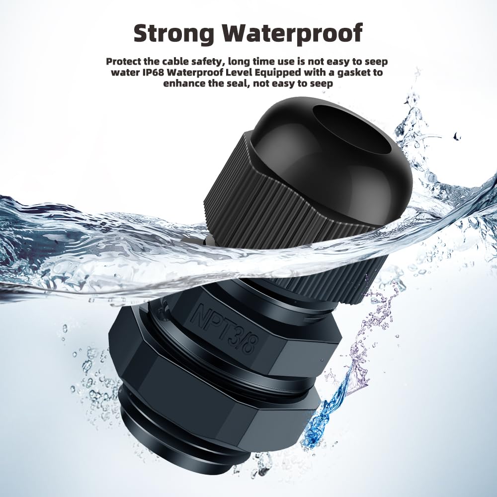 Snapklik.com : CGELE Cable Gland 12 Pack 3/8" NPT Waterproof Adjustable ...