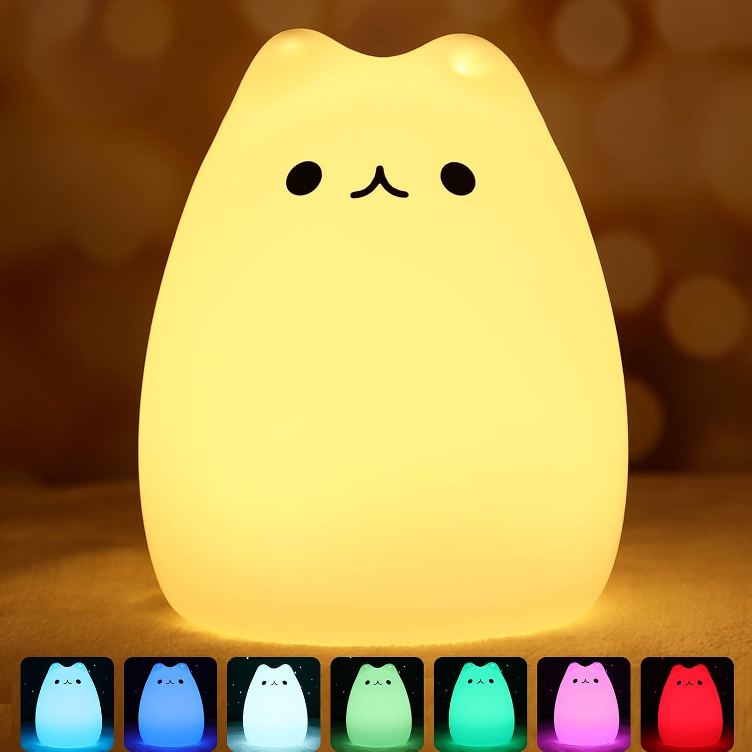 Cute Cat Night Light Kids Room, 7 Color Changing LED Portable Touch ...