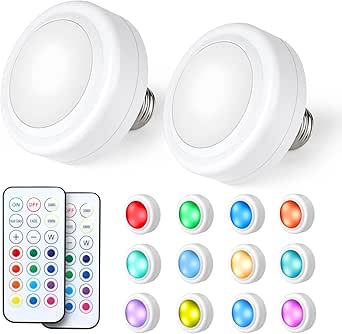 MILDWARM 2 Pack Battery Operated Light Bulbs, 13 RGB Color Battery ...