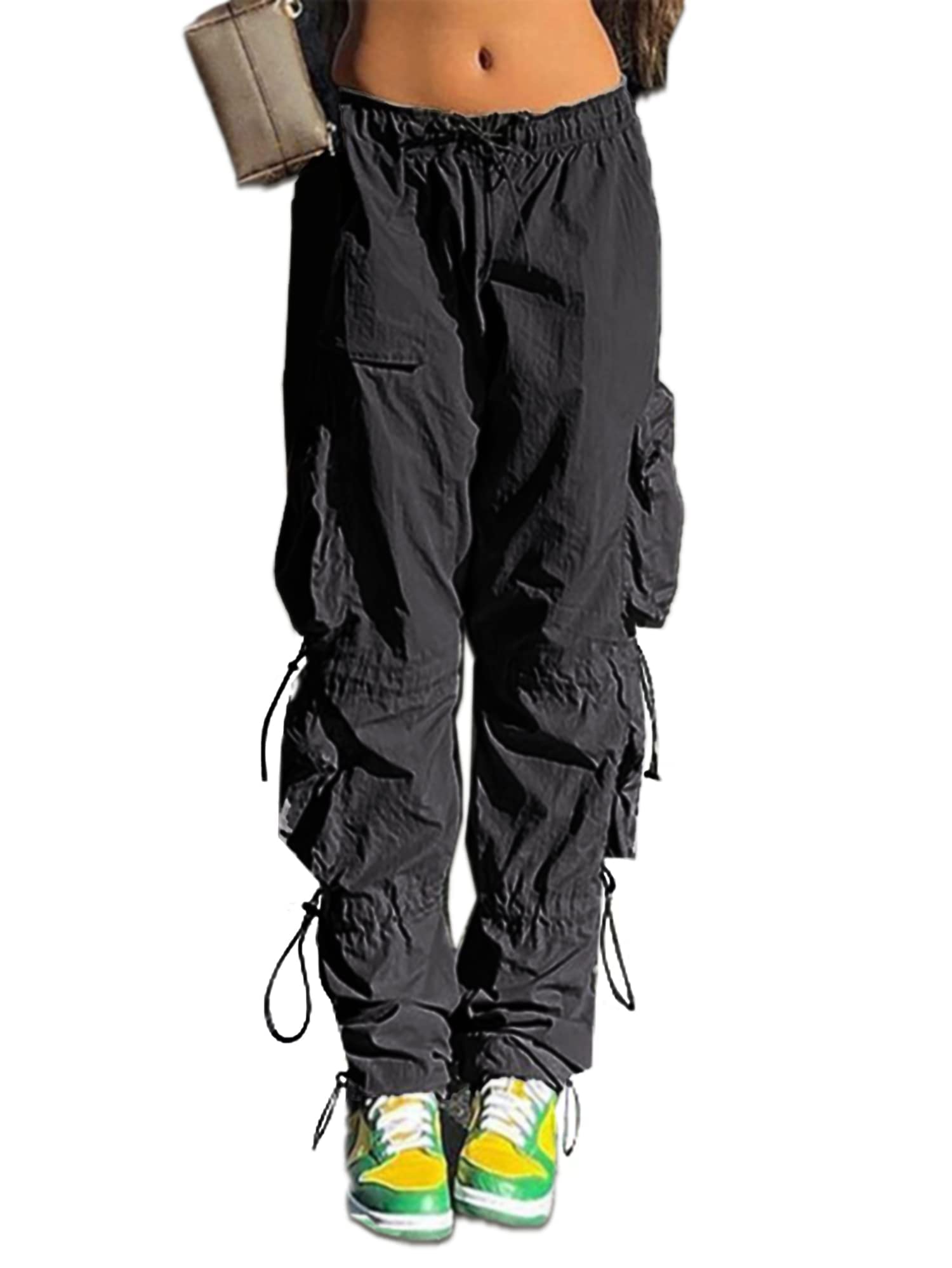 Parachute Pants for Women Y2K Baggy Cargo Pants Drawstring Trousers Low ...