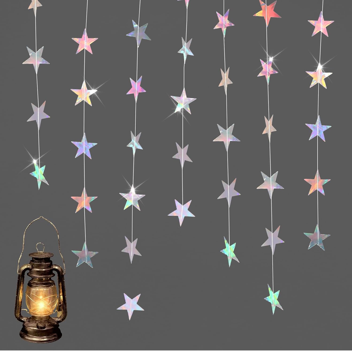 Amazon.com: Giantree 65Ft Iridescent Star Shiny Garlands, 5Pcs Hanging ...