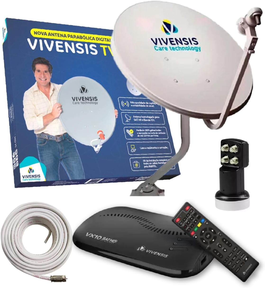 Kit Antena - Receptor Digital Century Midiabox Lnbf 5g Ku Cabo Cor ...