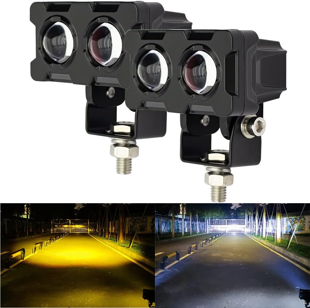 Amazon.com: LED Motorcycle Driving Fog Lights Dual Color Amber/White ...