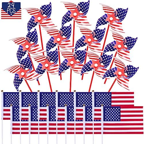 Amazon.com: 24PCS Patriotic Stars and Stripes Pinwheels & Flags ...