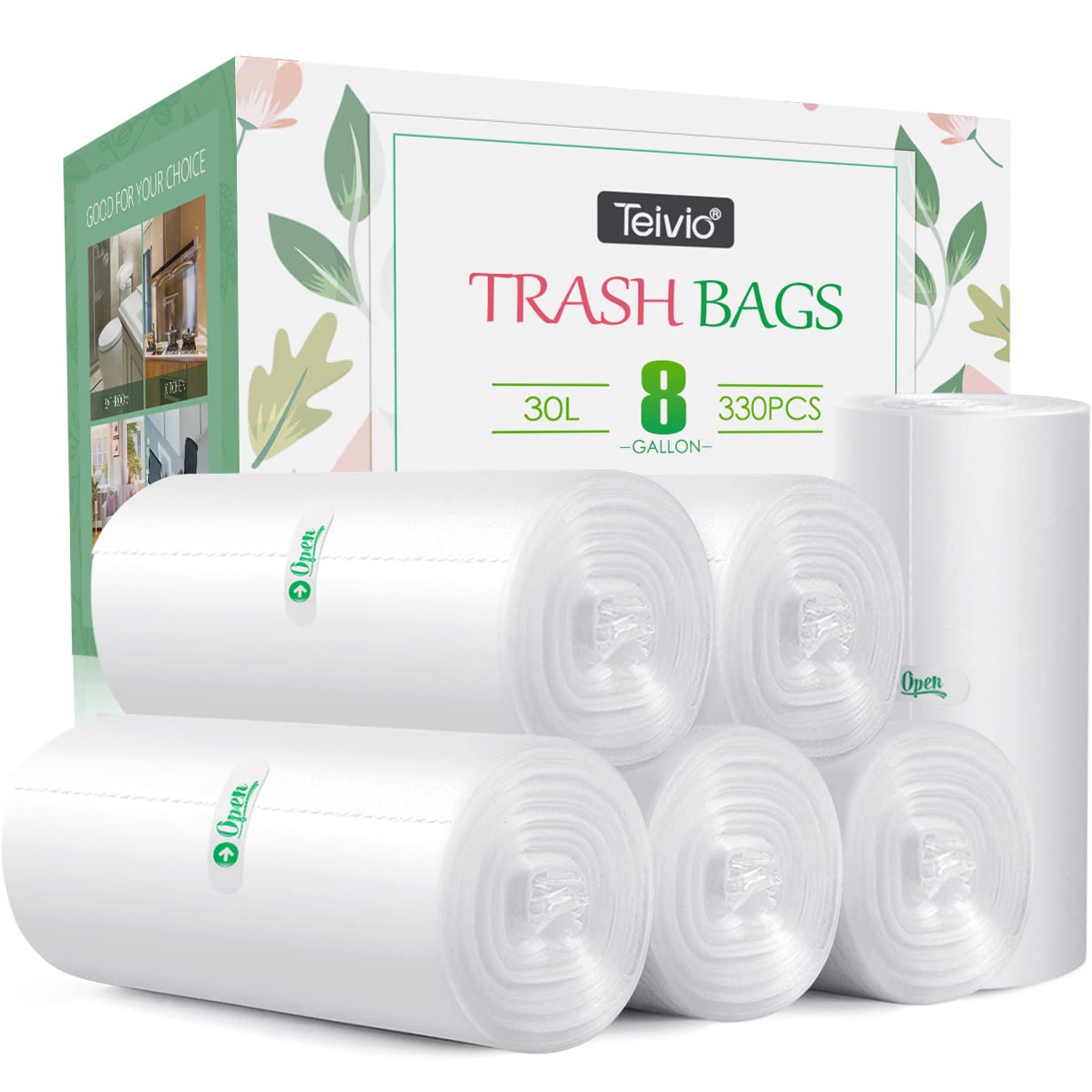 8 Gallon 330 Counts Strong Medium Trash Bags Garbage Bags by Teivio ...