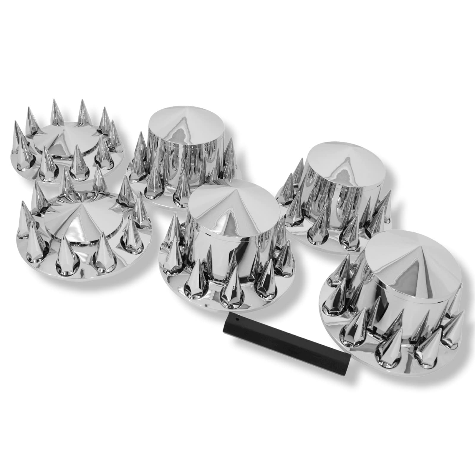 Amazon.com: Front & Rear Complete Spiked Wheel Cover Kit Chrome 33mm ...
