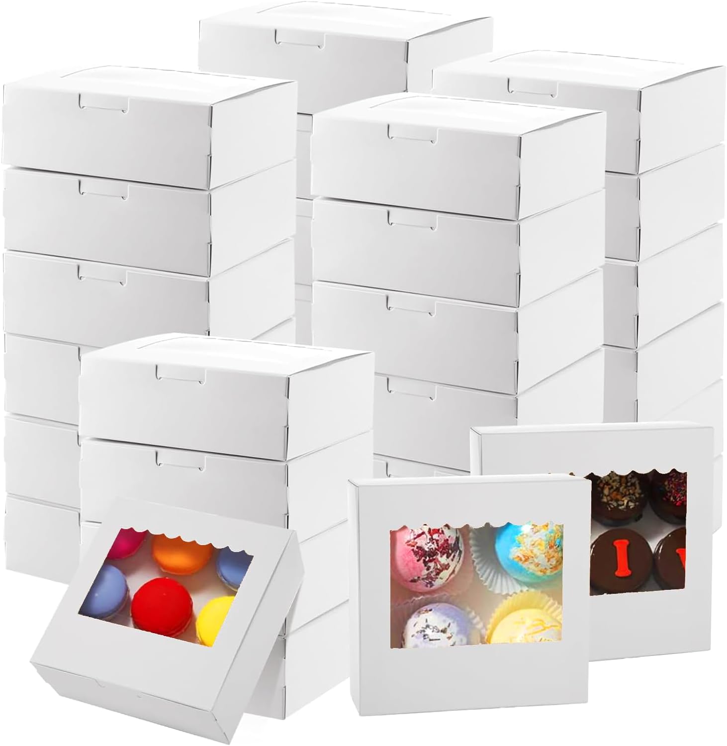 Amazon.com: Bakbarbe 50 Premium White Cookie Boxes with Window, 5x5x2.5 ...