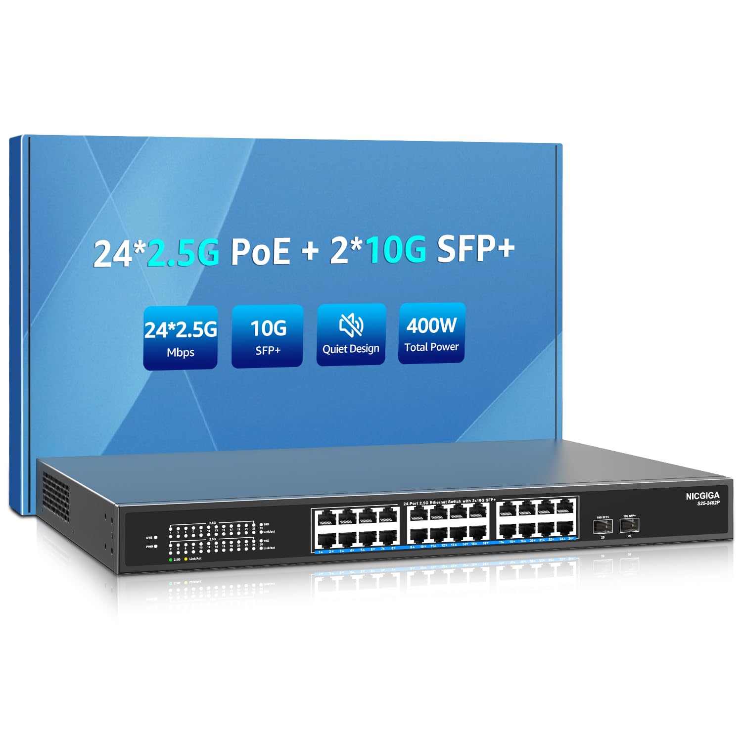 Amazon.com: 24 Port 2.5G PoE Switch Unmanaged with 24 Port 2.5Gb Base-T ...