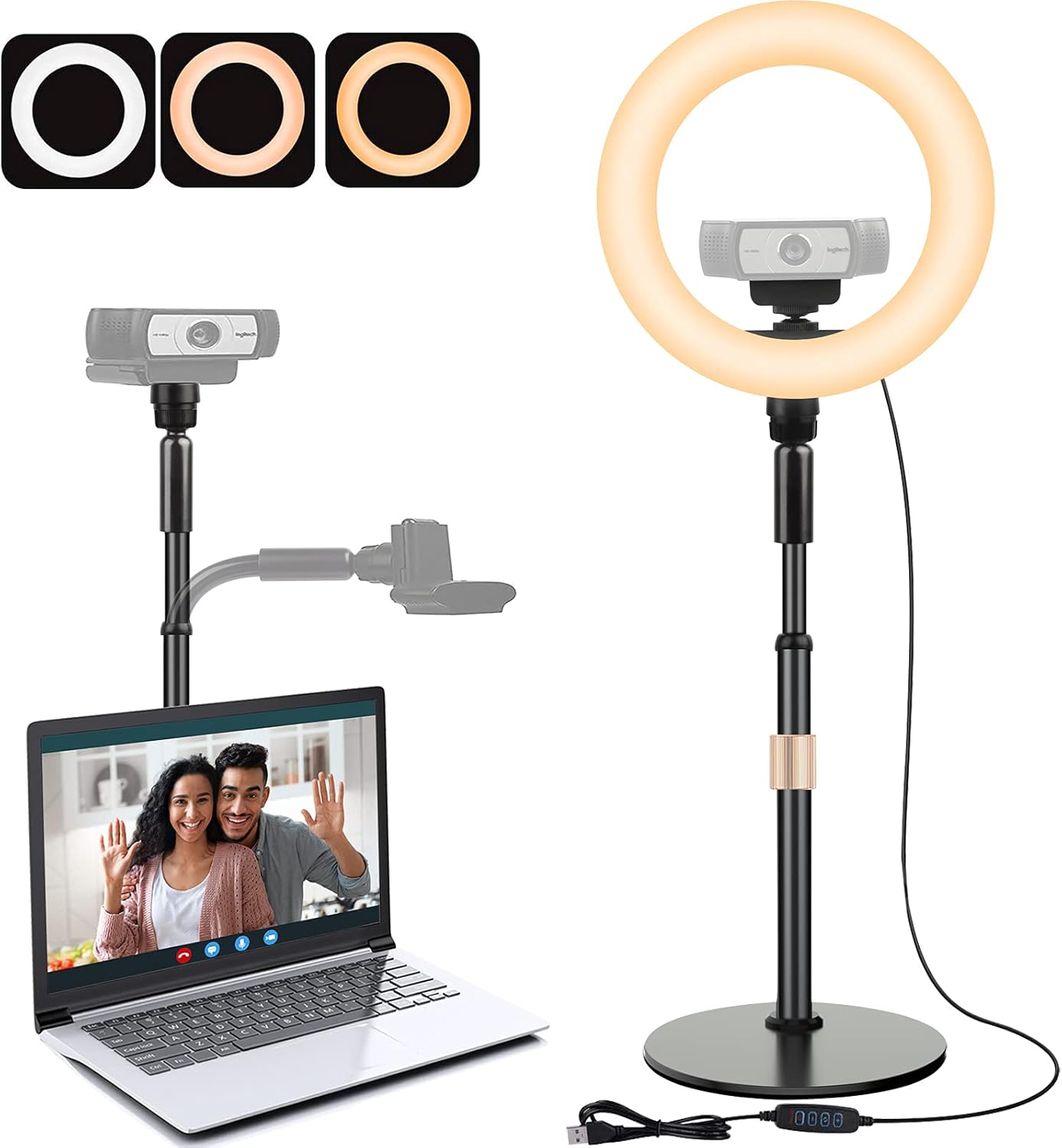 LED Selfie Ring Light with Stand for Laptop Computer, 8″ Desk Zoom Ring ...