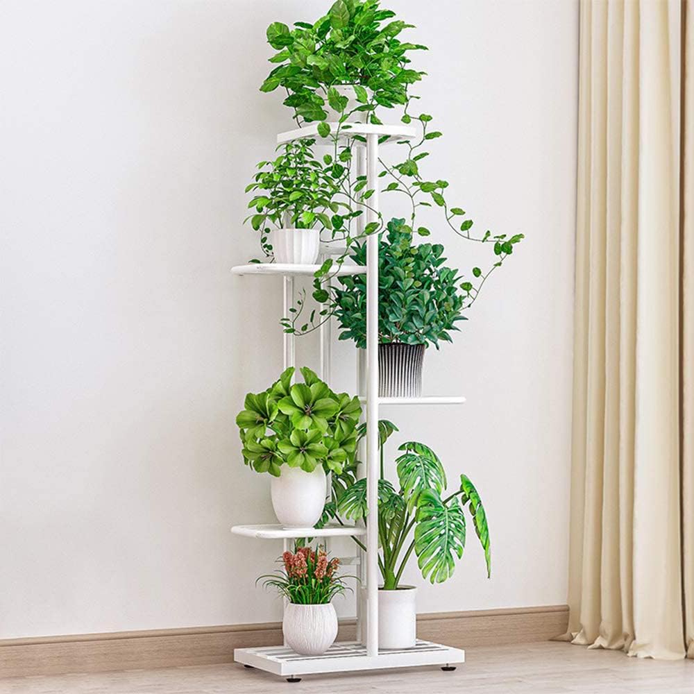 VASZOLA 5 Tier Wood Tall Plant Stand Metal Rack, Multiple Flower Pot ...