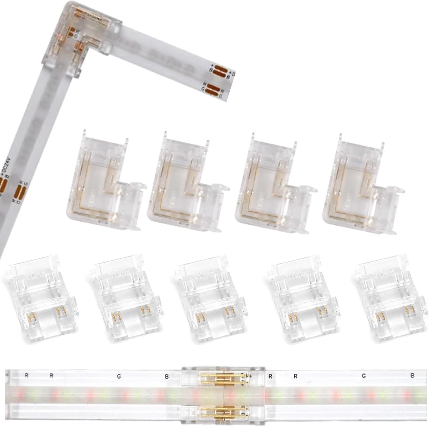 ENQIMAOYI COB LED Connector Kit 4Pcs 4 Pin Transparent Gapless L-Shaped ...
