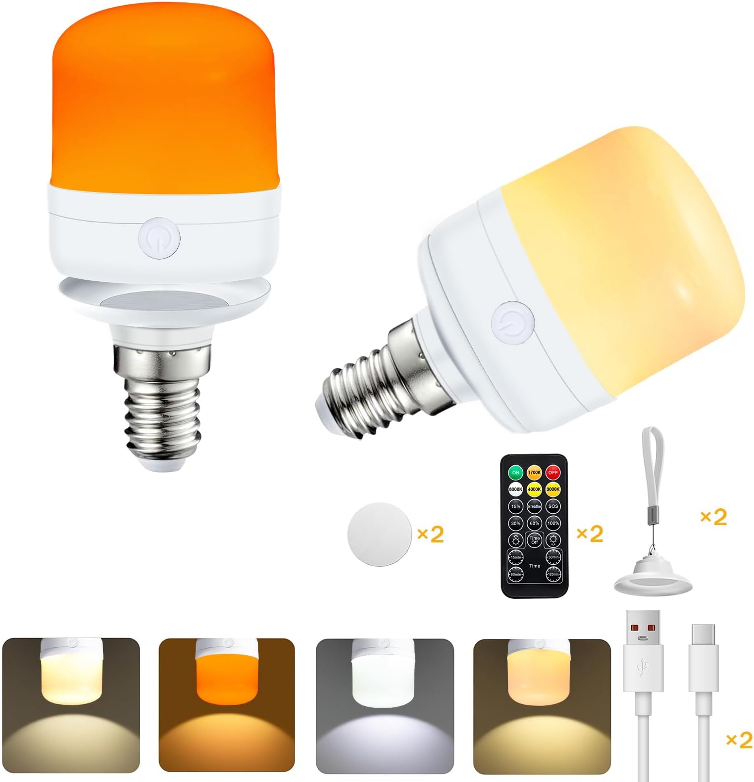 Joyes USB-C Rechargeable Light Bulb E14 - Dimmable, Remote Control, 4 ...