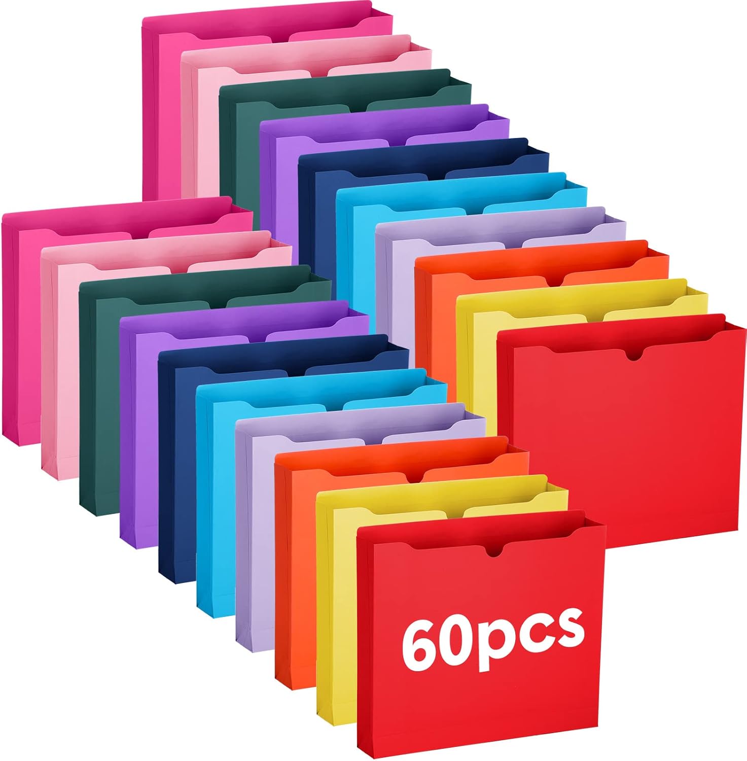 Amazon.com : 60 Pieces File Jackets Expandable File Folders, 2 Inch ...