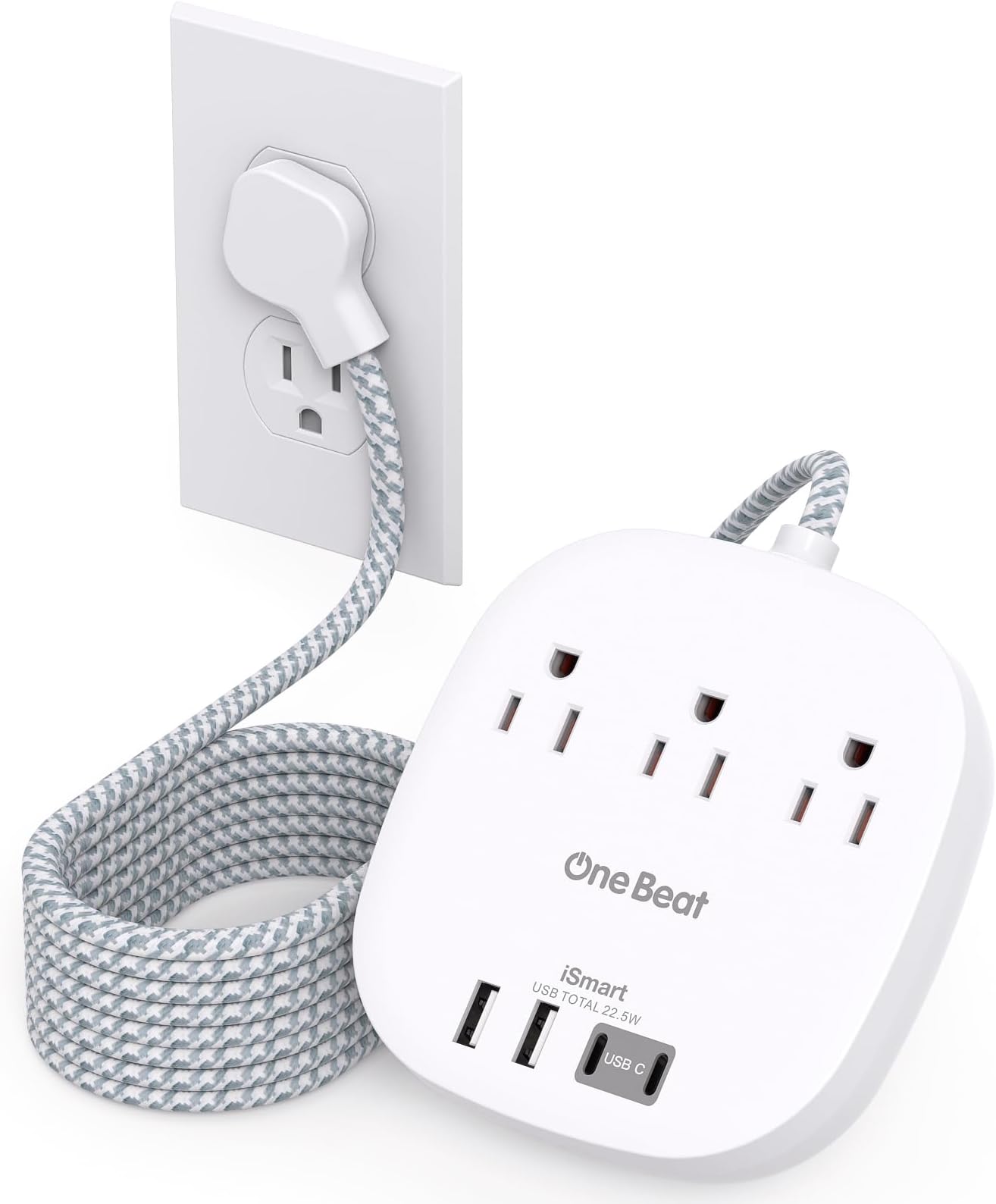 Amazon.com: Flat Plug Power Strip, 5ft Flat Extension Cord - 3 Outlets ...