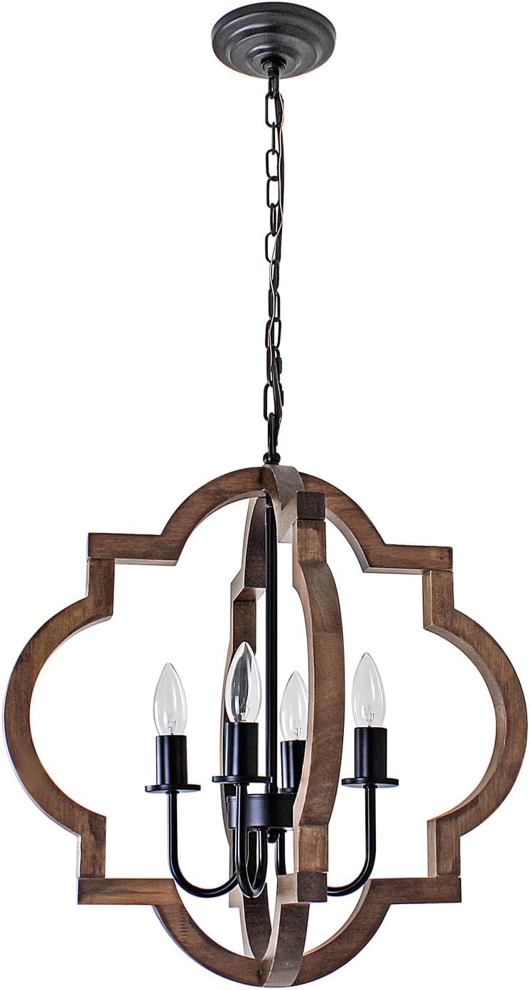 Jasopaco 4-Light Farmhouse Wood Chandelier Lantern Pendant Light ...