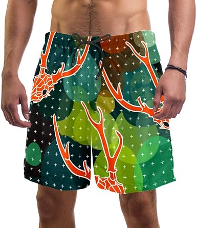 Deer Head and Crosses Swim Shorts for Men Swim Trunks Men’s Bathing ...