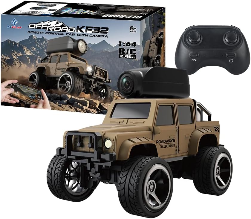 Amazon.co.jp: KFPLAN KF32 1:64ラジコンカー オフロード カメラ付き 合金ボディ 後輪駆動 一人称視点 アプリ制御 ...