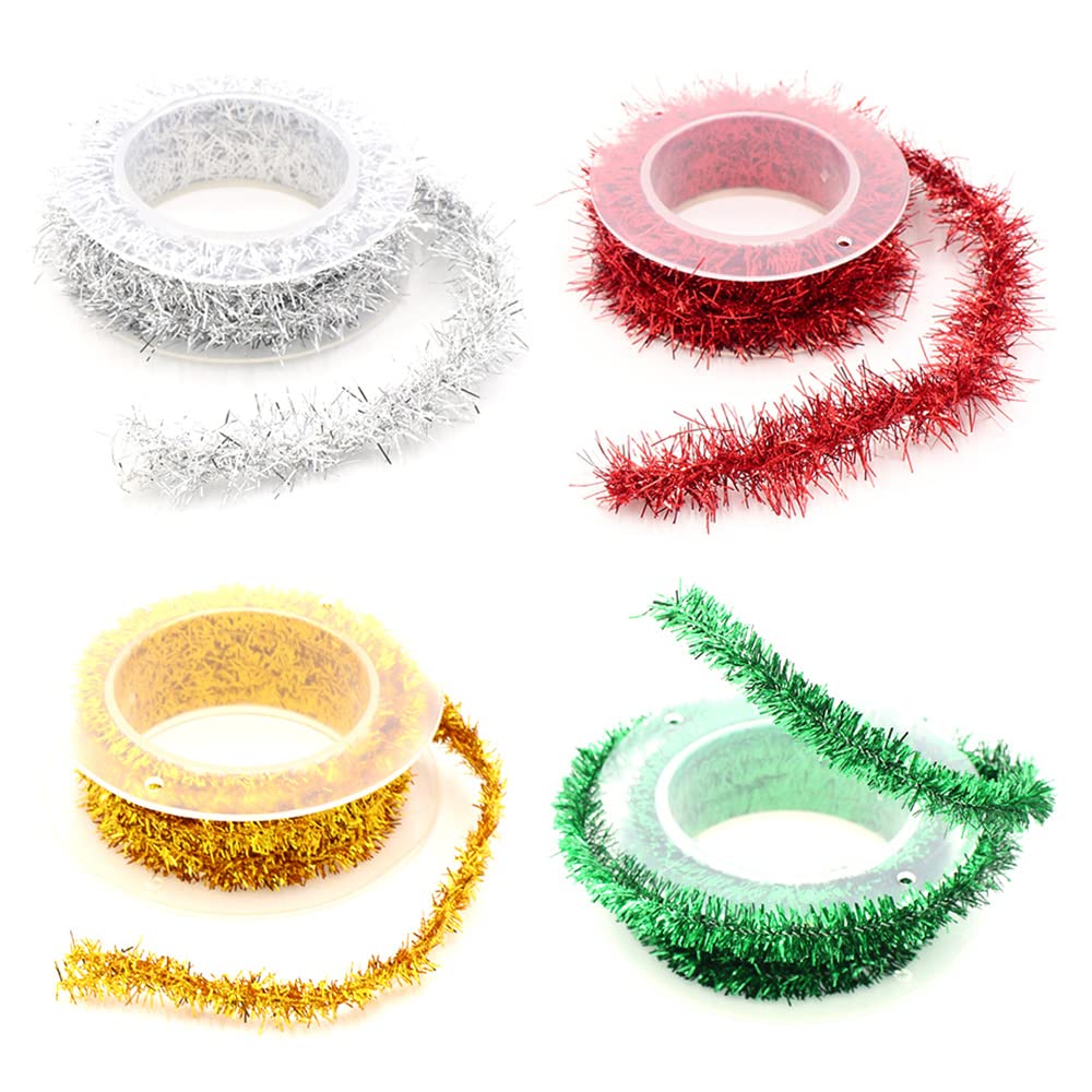 4 Rolls Christmas Tinsel Garland Christmas Tree Hanging Tinsel ...