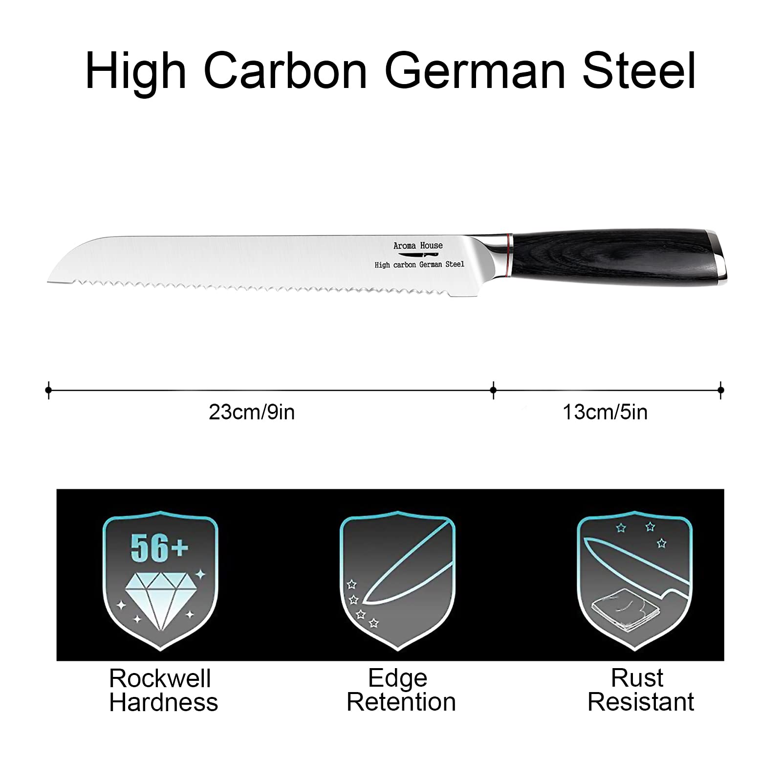 Snapklik.com : Aroma House Bread Knife 9 Inch Bread Cutter German High ...