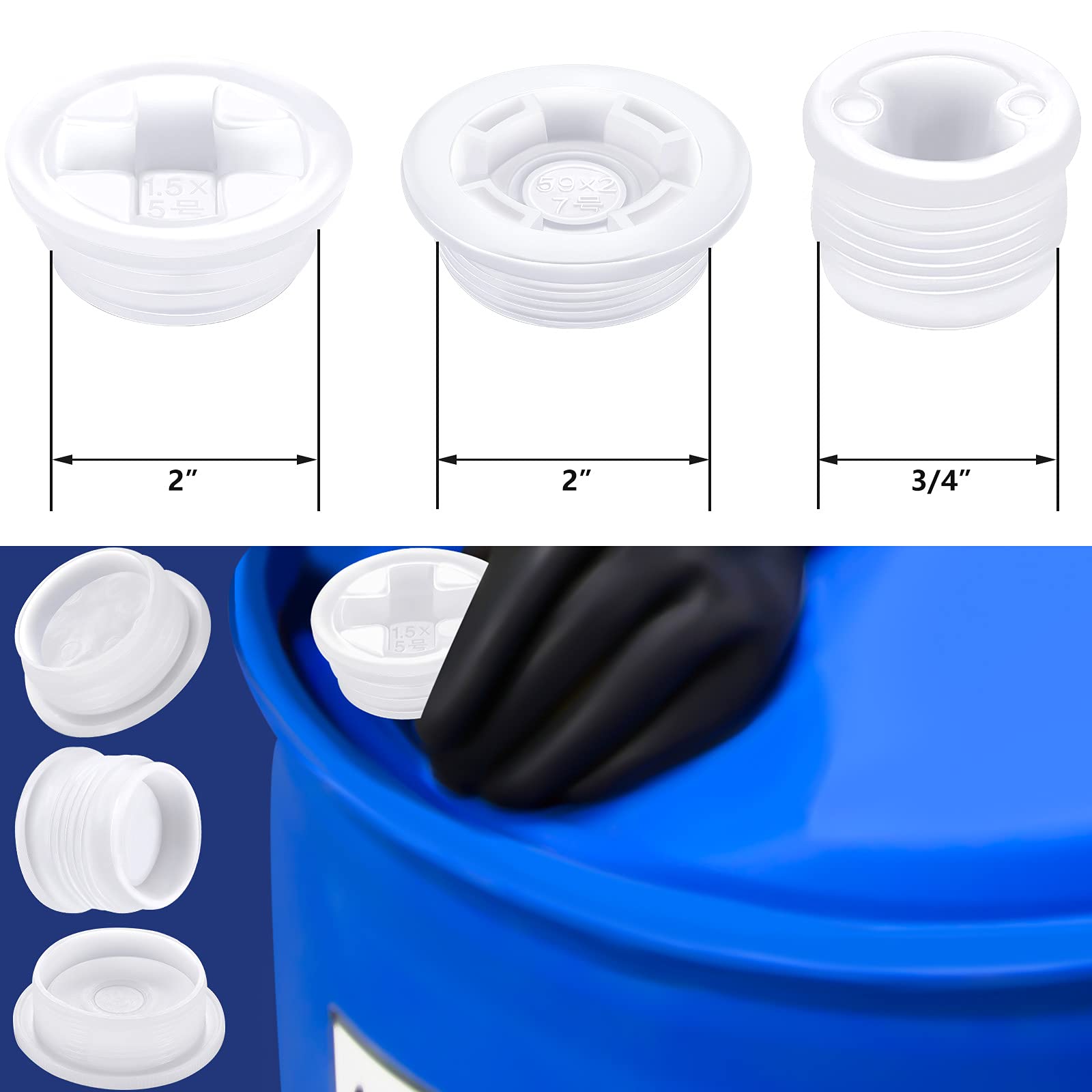 12 Pieces Bung Caps 2 Inches and 3/4 Inch Poly Buttress Drum Bung ...