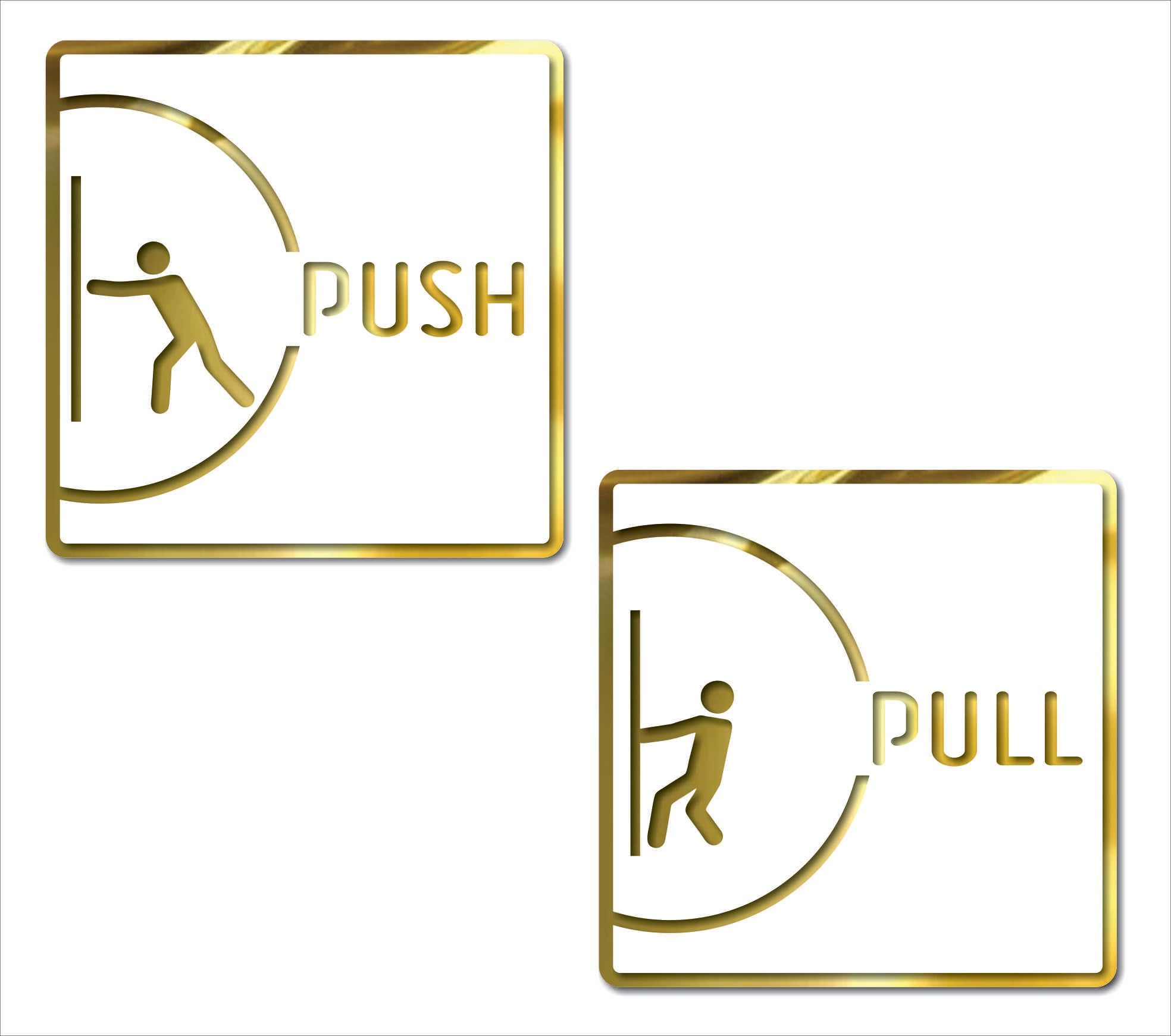 DEZIINE®Push Pull Metallic Gold Color Sign Sticker for Glass Doors ...