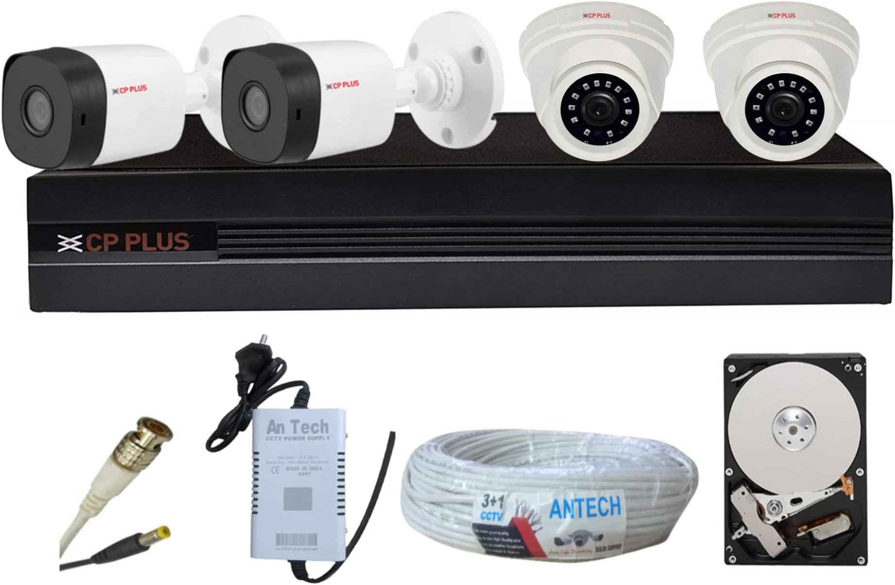 Buy CP PLUS 4-Channel DVR 1Pcs, Bullet Cameras (2Pcs) & Dome HD 2.4 MP Cameras (2Pcs), 500 GB ...