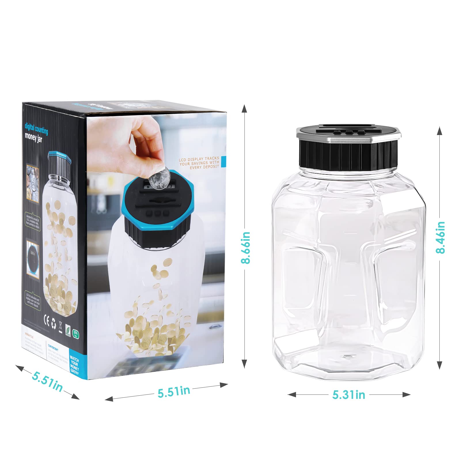 X-Large Piggy Bank for Adults Kids,Vcertcpl Digital Counting Coin Bank ...